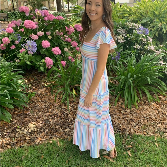 Kaeli Smith | Dresses | Kaeli Smith Bitty Midi Dress In Rainbow Stripe ...